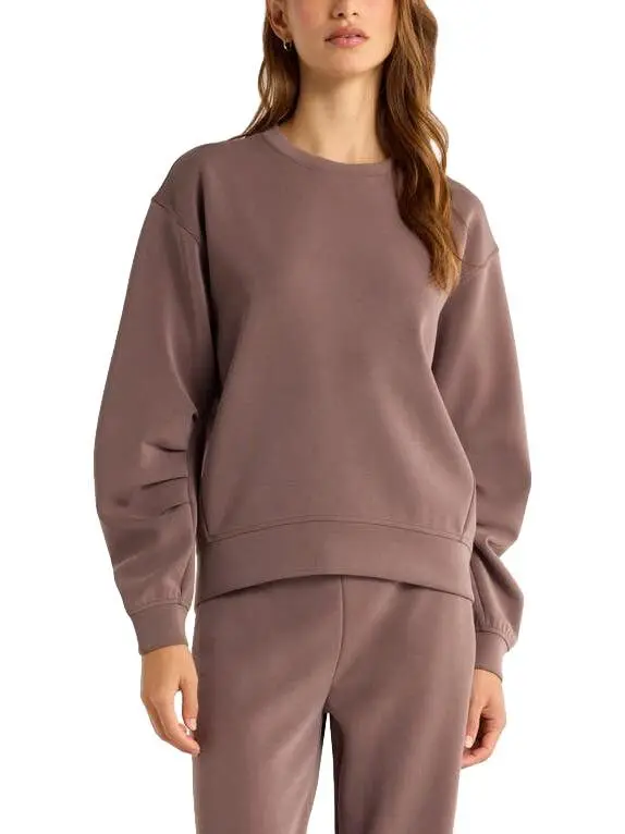 Zella Cozy Scuba Knit Crewneck Sweatshirt - Grey Plum