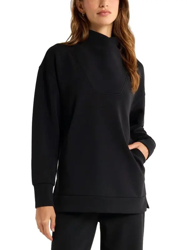 Zella Cozy Scuba Knit Mock Neck Tunic - Black