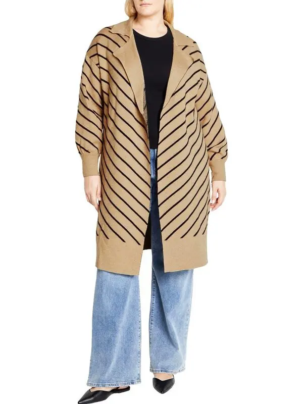 City Chic Longline Cardigan With Chevron Stripes - Stripe