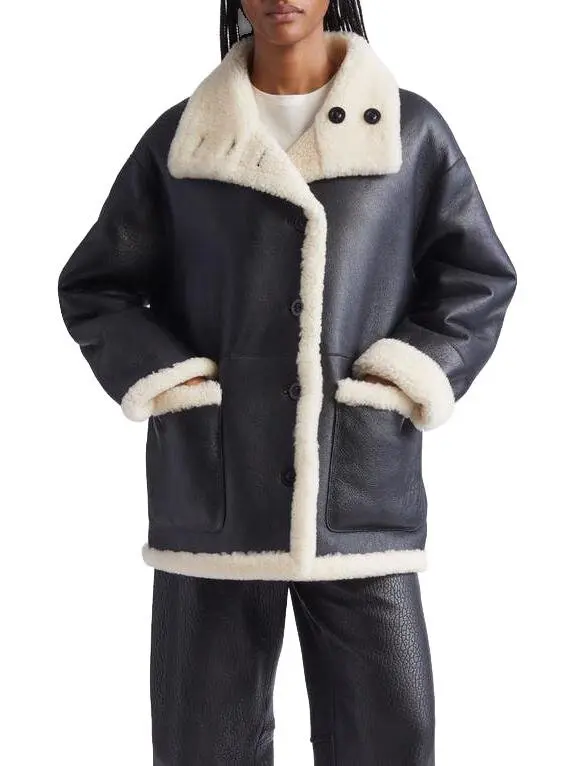 STAND STUDIO Heather Reversible Shearling Coat - Black/off White