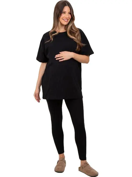 PINKBLUSH Oversized Crewneck Maternity Set - Black