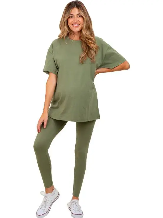 PINKBLUSH Oversized Crewneck Maternity Set - Olive Green