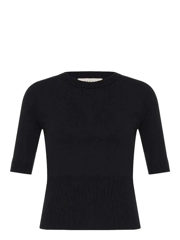 THEO THE LABEL Nomia Ribbed Waist Crewneck Sweater Tee - Black