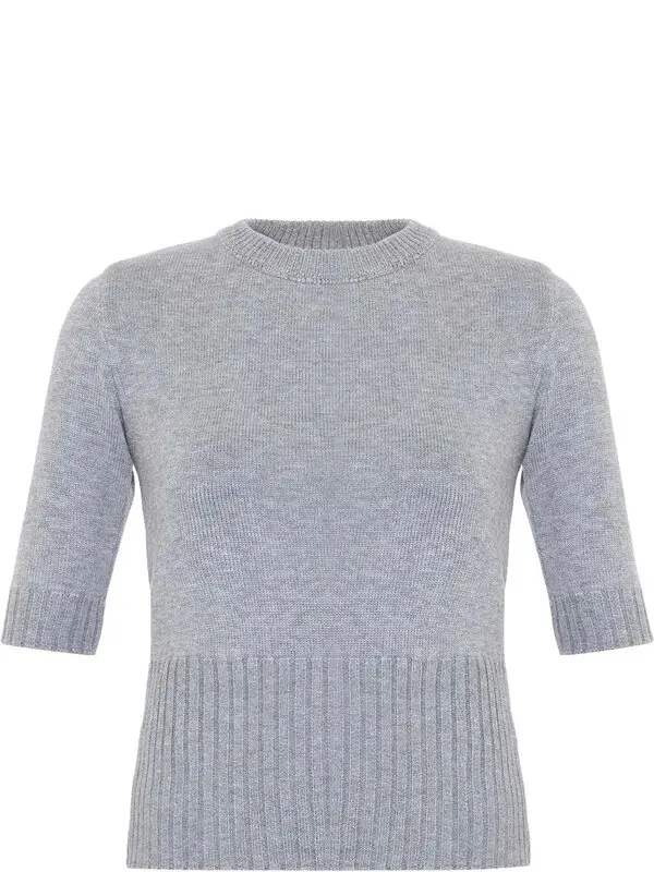 THEO THE LABEL Nomia Ribbed Waist Crewneck Sweater Tee - Heather Grey