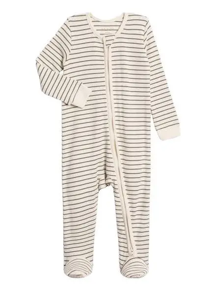 KENDI Kit Ribbed Zipper Sleeper - Olive Stripe