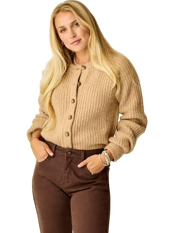 Carve Designs Wool Blend Chunky Knit Cardigan - Camel