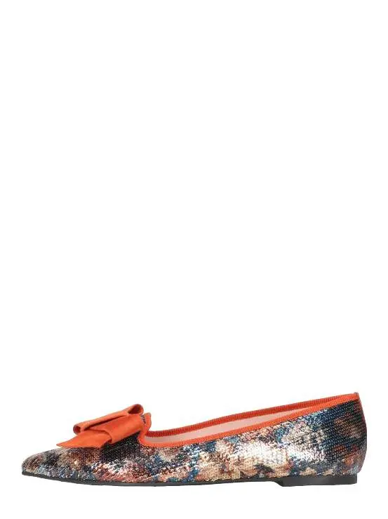 Pretty Ballerinas Pointed-toe Loafers With Bow Detailing - Orange And Blue