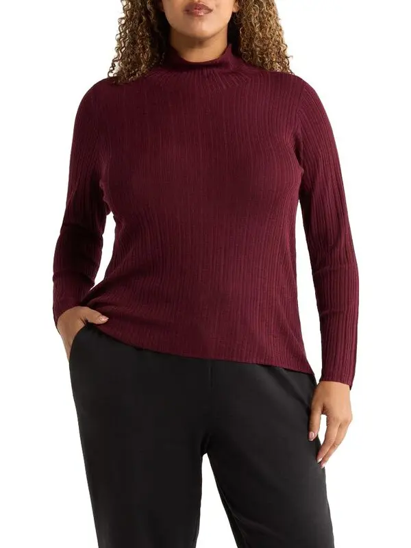 Eileen Fisher Ribbed Turtleneck Wool Sweater - Wine