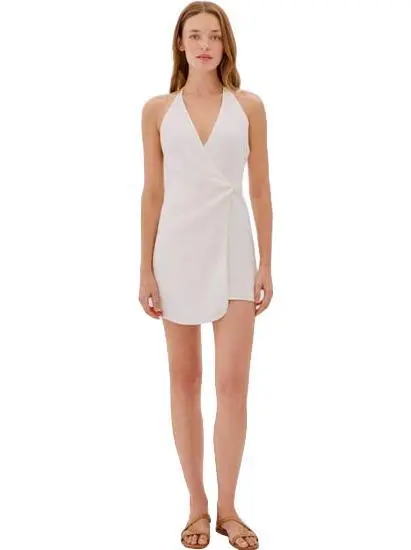 LABECA LONDON Sadie Linen Wrap Mini Dress - Ecru
