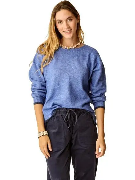 Carve Designs Drue Fuzzy Pullover Sweater - Capri Blue W. Dark Capri