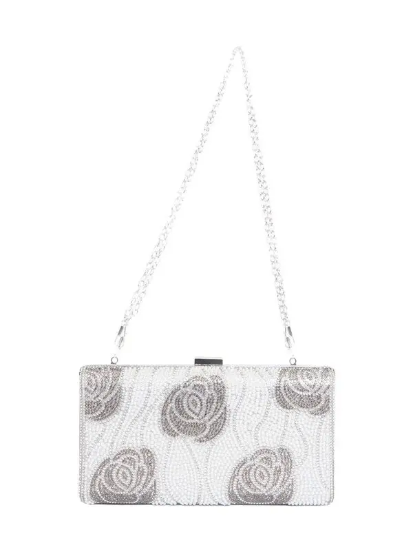 LAUREN LORRAINE Rhinestone Floral Clutch With Chain Strap - Silver