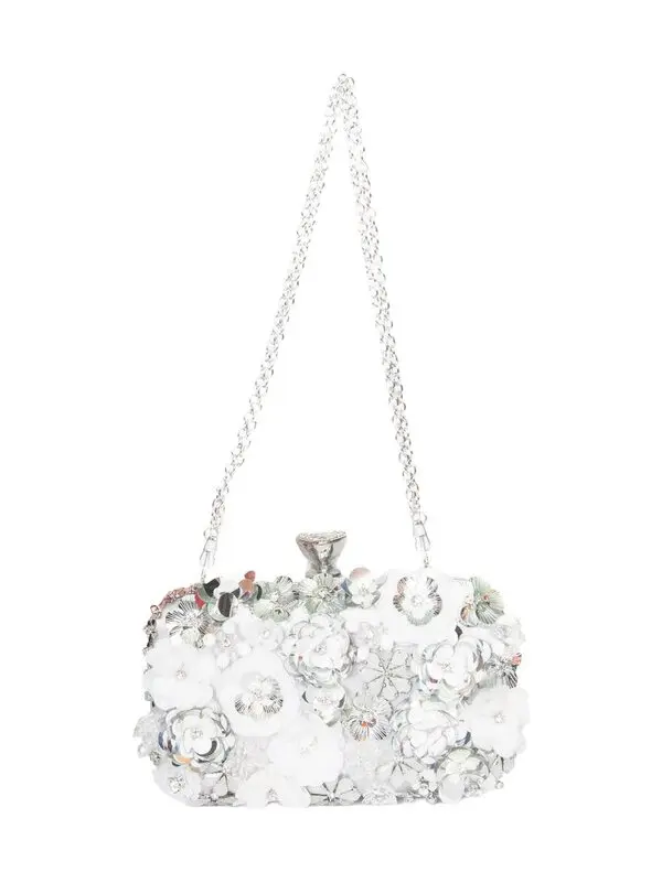LAUREN LORRAINE Rhinestone Evening Clutch With Floral Appliqués - Silver