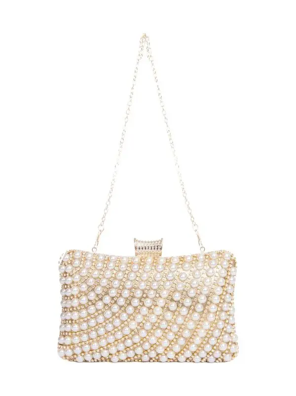 LAUREN LORRAINE Embellished Clutch With Chain Strap - Gold