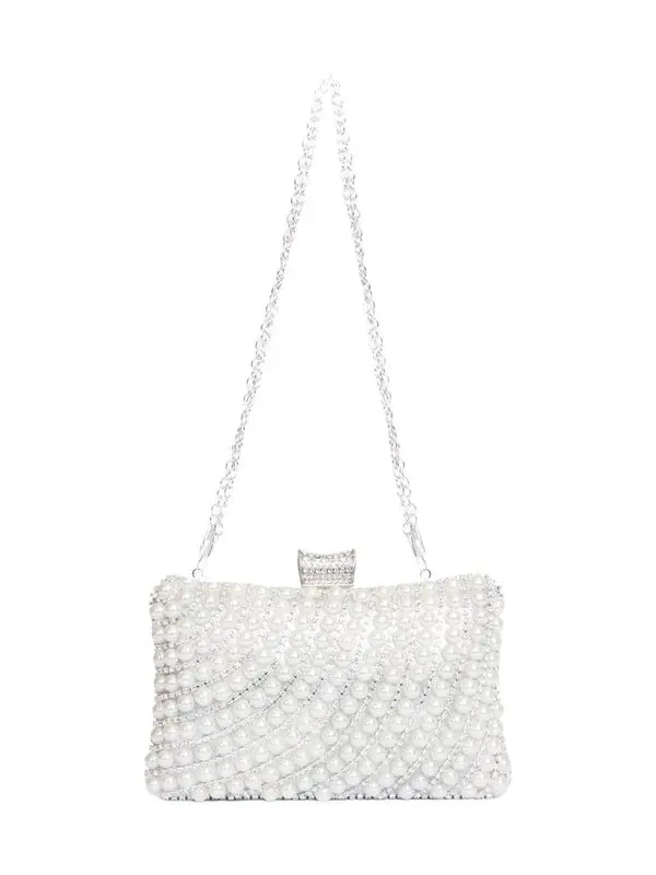 LAUREN LORRAINE Embellished Clutch With Chain Strap - Silver