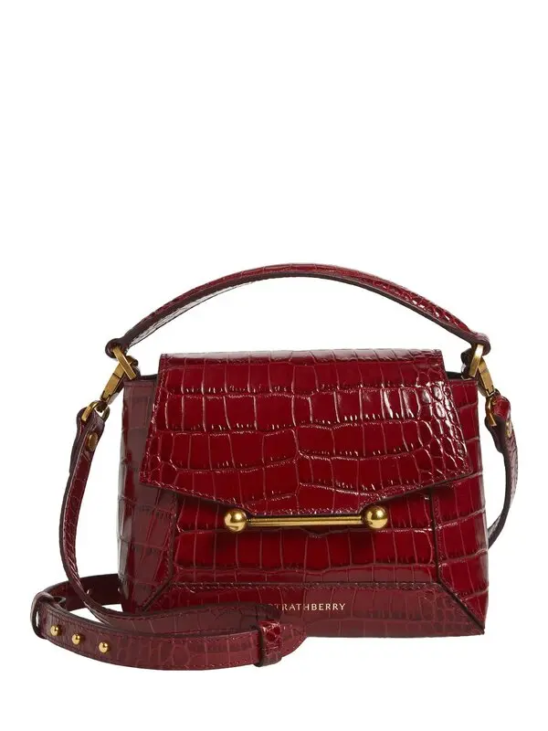 Strathberry Nano Mosaic Croc Embossed Leather Handbag - Oxblood
