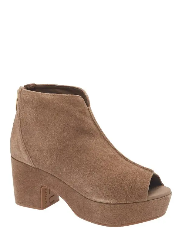 CHOCOLAT BLU Open Toe Suede Platform Bootie - Toffee Suede