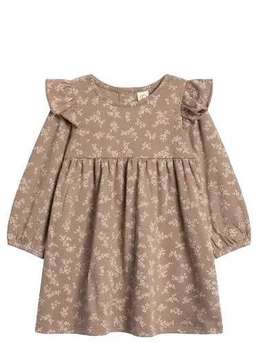 COLORED ORGANICS Organic Cotton Ruffle Long Sleeve Dress - Joanne Floral/taupe