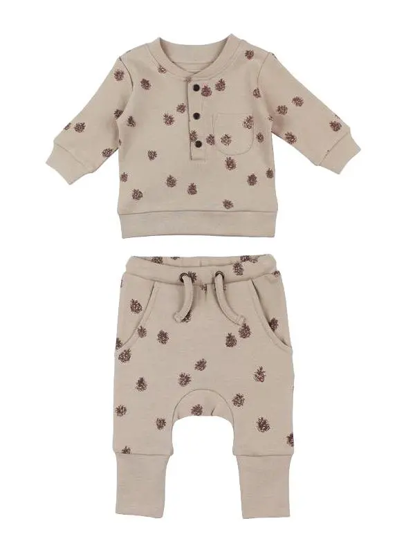 L'OVEDBABY Organic Cotton Sweatshirt & Joggers Set - Oatmeal Pinecone