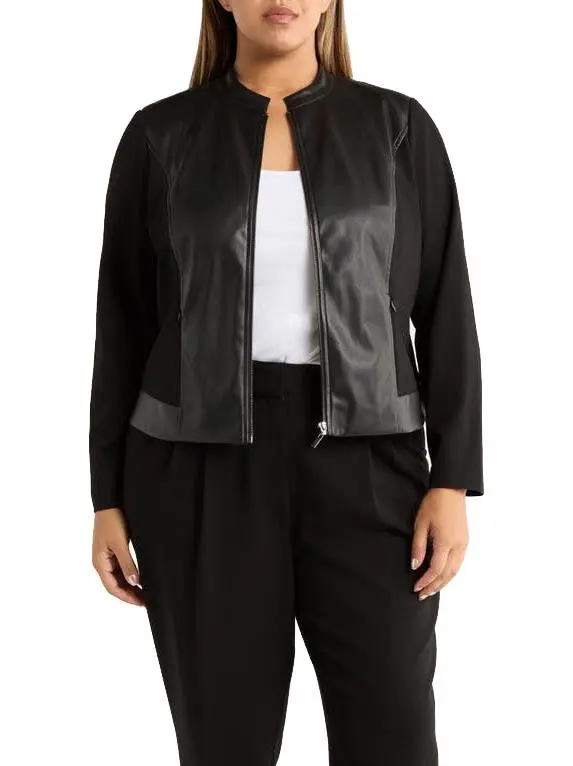 Anne Klein Faux Leather Mixed Media Jacket - Anne Black