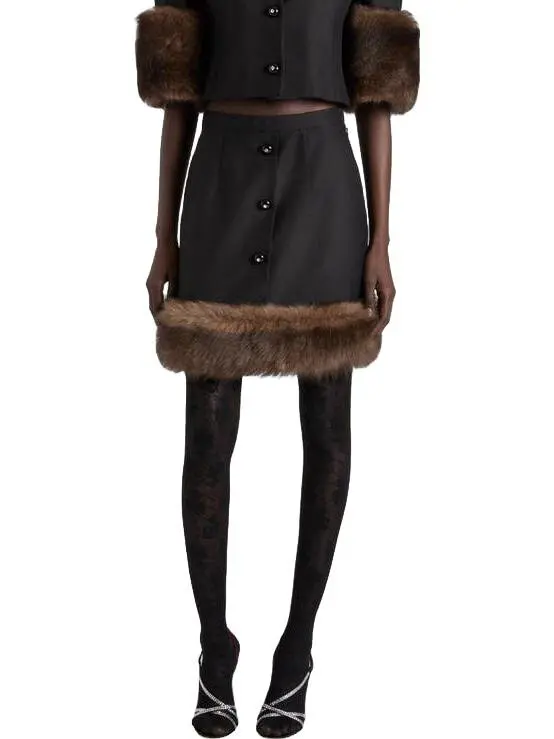 Valentino Garavani Silk Shantung Miniskirt With Shearling Trim - Black