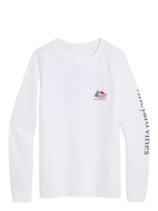 Vineyard Vines Santa Whale Cotton Long Sleeve Graphic T-shirt - White Cap