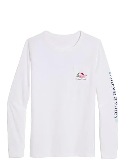 Vineyard Vines Holiday Whale Cotton Long Sleeve T-shirt - White Cap