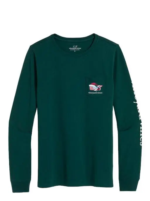 Vineyard Vines Mrs. Claus Whale Cotton Long Sleeve Graphic T-shirt - Charleston Green