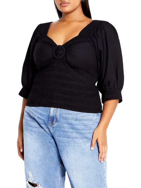 City Chic Smocked Crop Top - Black