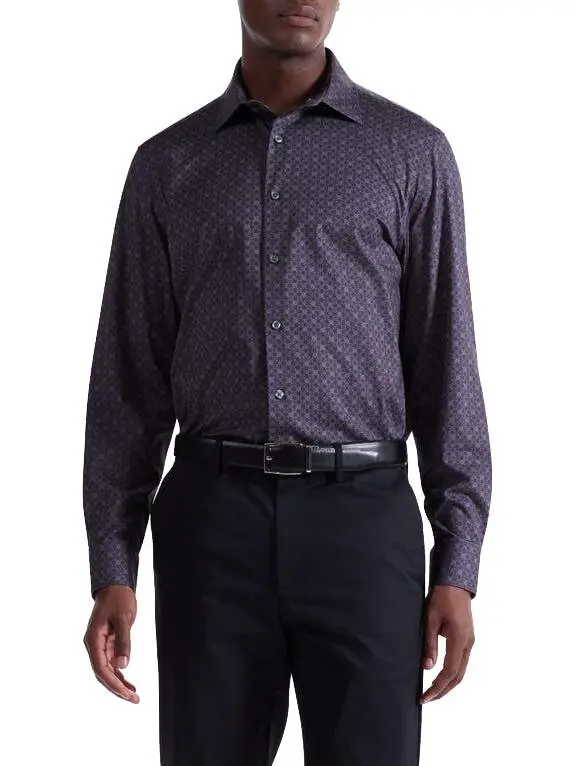 Bugatchi James Ooohcotton® Print Button-up Shirt - Anthracite