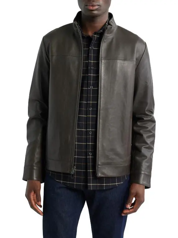 Nordstrom Leather Bomber Jacket With Stand Collar - Brown Dark