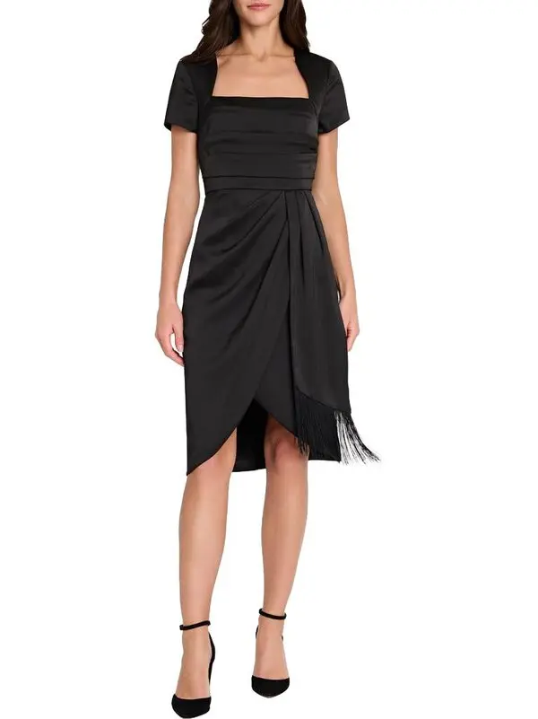 TAHARI ASL Pleated Bodice Cocktail Dress - Black