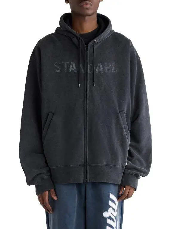 Balenciaga Oversized Zip-up Graphic Hoodie - 1041 Faded Washed Black