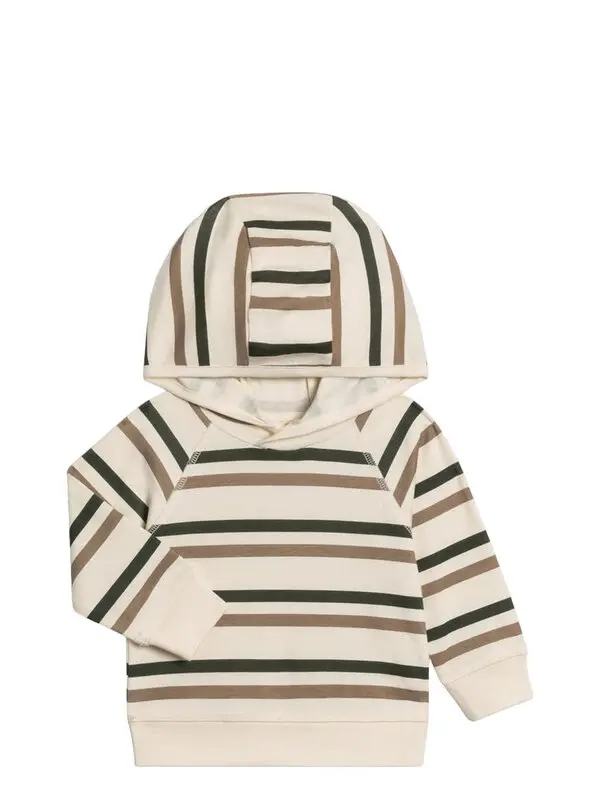 COLORED ORGANICS Organic Cotton Madison Hooded Pullover T-shirt - Trevor Stripe /pine + Taupe