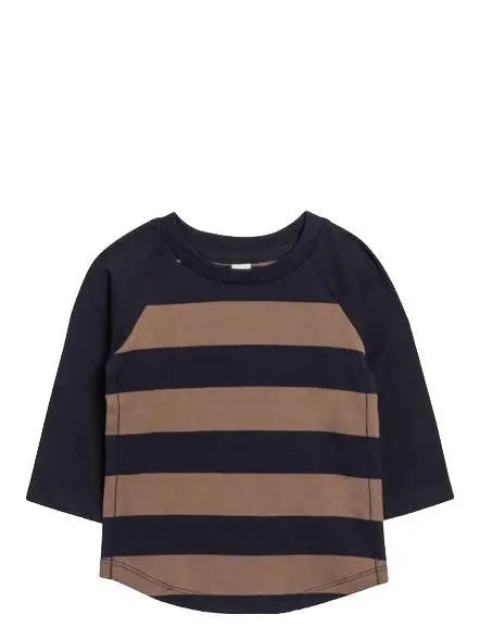 COLORED ORGANICS Organic Cotton Louie Baseball Tee - Rugby Stripe/navy + Taupe