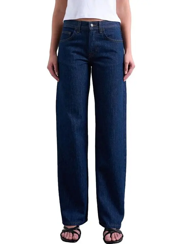 Topshop Low Rise Straight Leg Jeans - Medium Blue