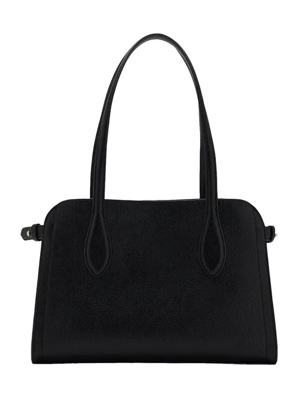 Mango Pebbled Faux Leather Top Handle Bag With Pouch - Black