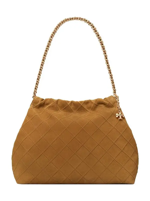 Tory Burch Fleming Soft Quilted Suede Hobo Bag - Chicory Brown