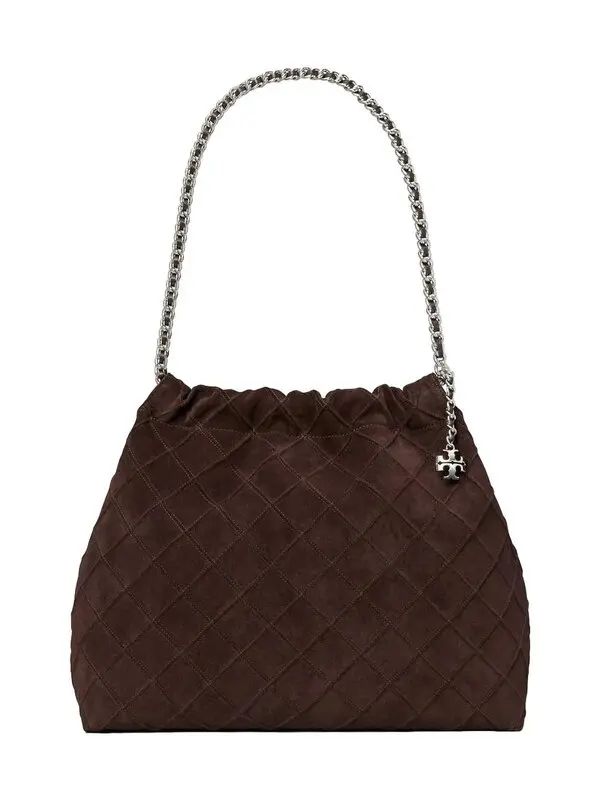 Tory Burch Fleming Soft Quilted Suede Hobo Bag - Licorice