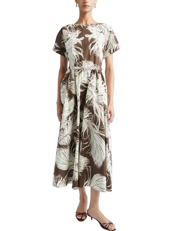Oscar De La Renta All Over Feathers Dress - Ecru/dark Brown