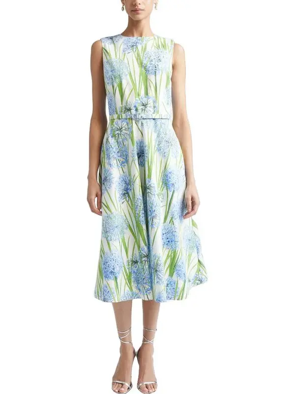 Oscar De La Renta Allium Cotton Poplin Dress - Blue/white