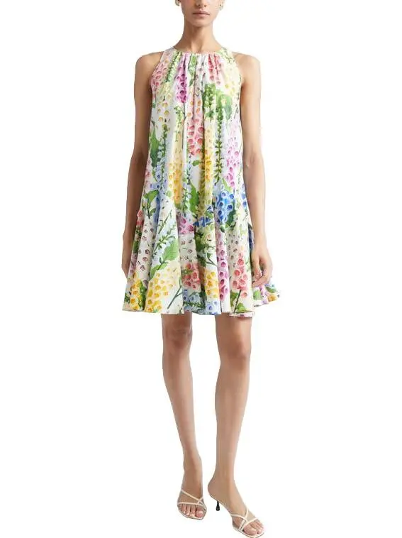 Oscar De La Renta Foxglove Print Sleeveless Dress - White Multi