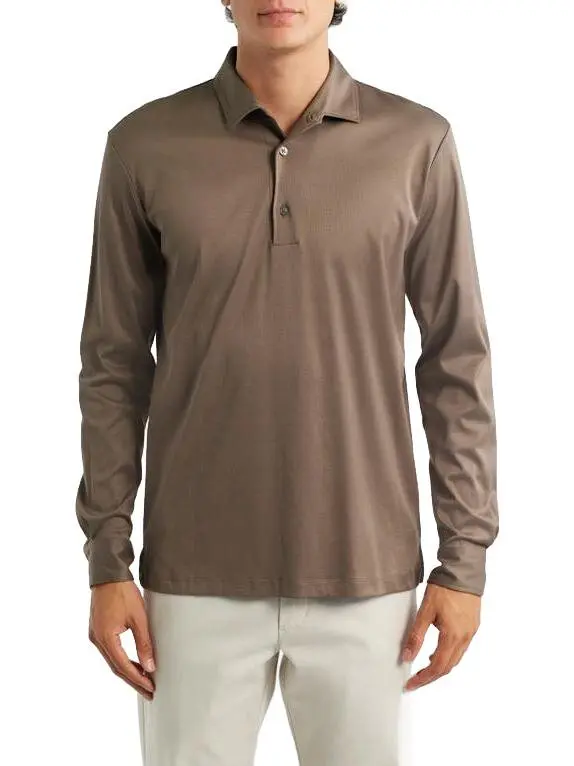 AURELIEN Mercerized Cotton Long Sleeve Polo - Ash Grey
