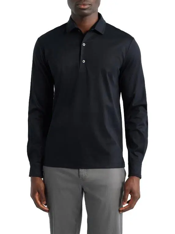 AURELIEN Mercerized Cotton Long Sleeve Polo - Black