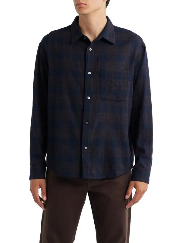 FRAME Plaid Virgin Wool Button-up Shirt - Navy Multi