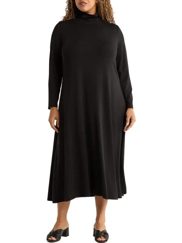 Eileen Fisher Long Sleeve Jersey Maxi Dress - Black