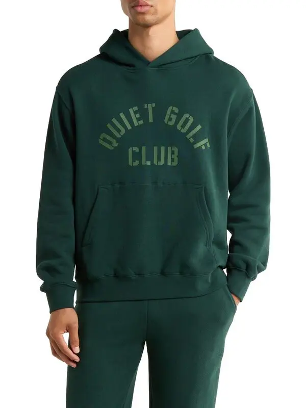 QUIET GOLF Stencil Logo Cashmere Hoodie - Forest