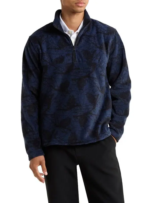 QUIET GOLF Owl Tree Quarter Zip Fleece Pullover - Navy