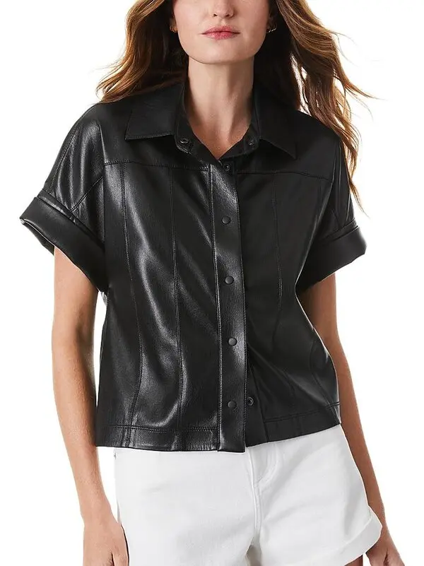 Alice + Olivia Edyth Faux Leather Shirt - Black