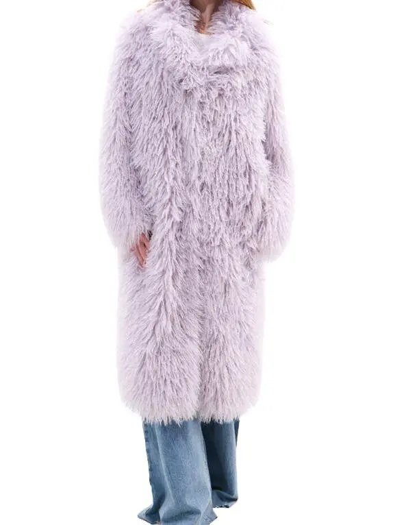 AZALEA WANG Delfina Faux Fur Long Coat - Lilac