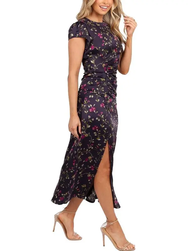 PETAL & PUP Lisbeth Floral Satin Midi Dress - Midnight Floral